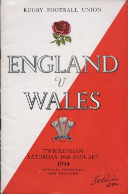 ENGLAND V WALES 1954 RUGBY PROGRAMME - England Rugby Union Programmes ...