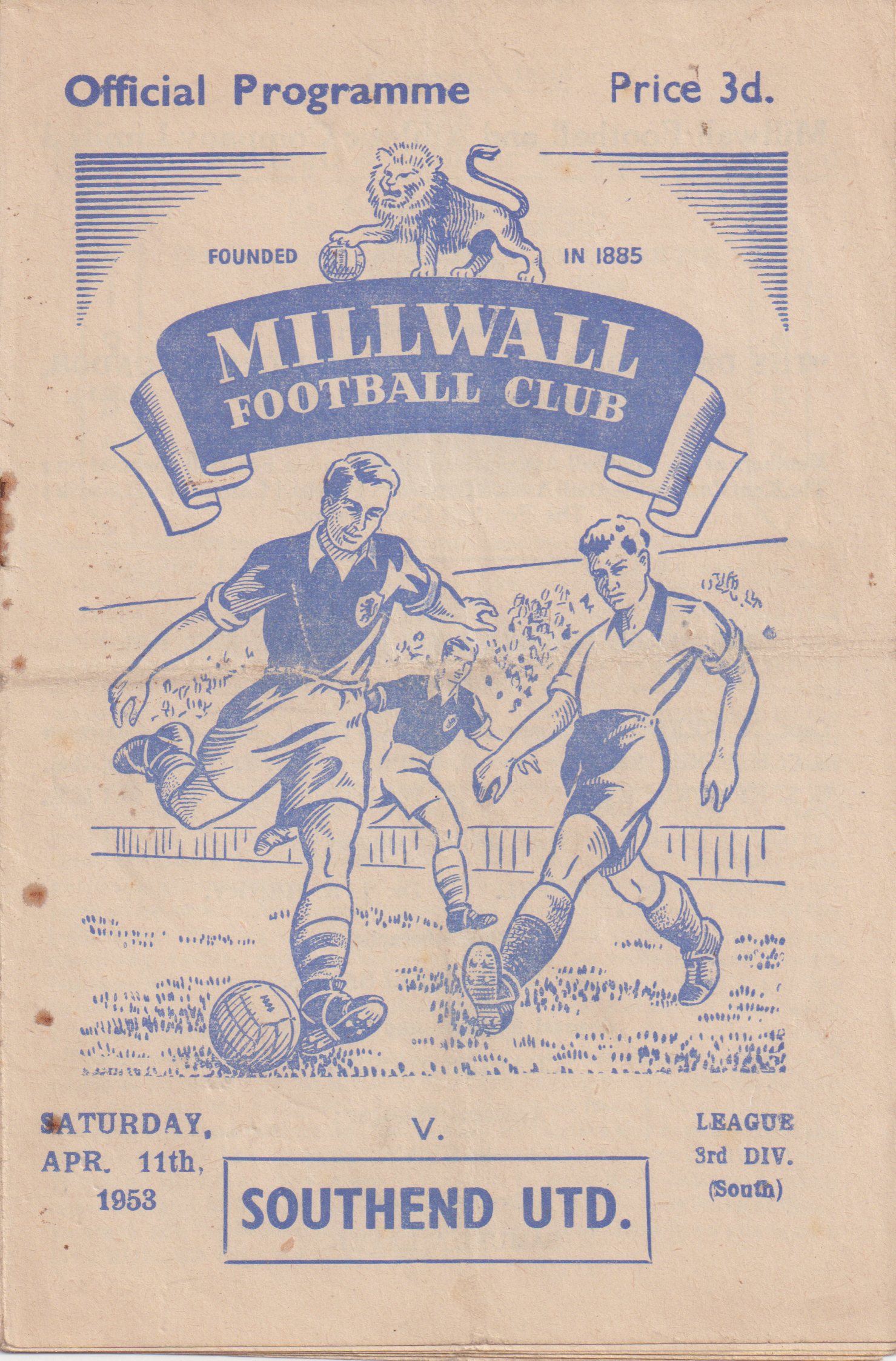 MILLWALL V SOUTHEND UNITED 1952-53 FOOTBALL PROGRAMME - Football ...