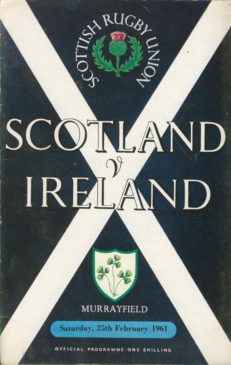 SCOTLAND V IRELAND 1961 RUGBY PROGRAMME - Scotland Rugby Union ...