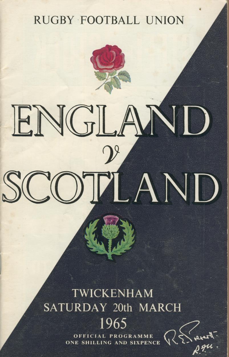 ENGLAND V SCOTLAND 1965 RUGBY PROGRAMME - England Rugby Union ...