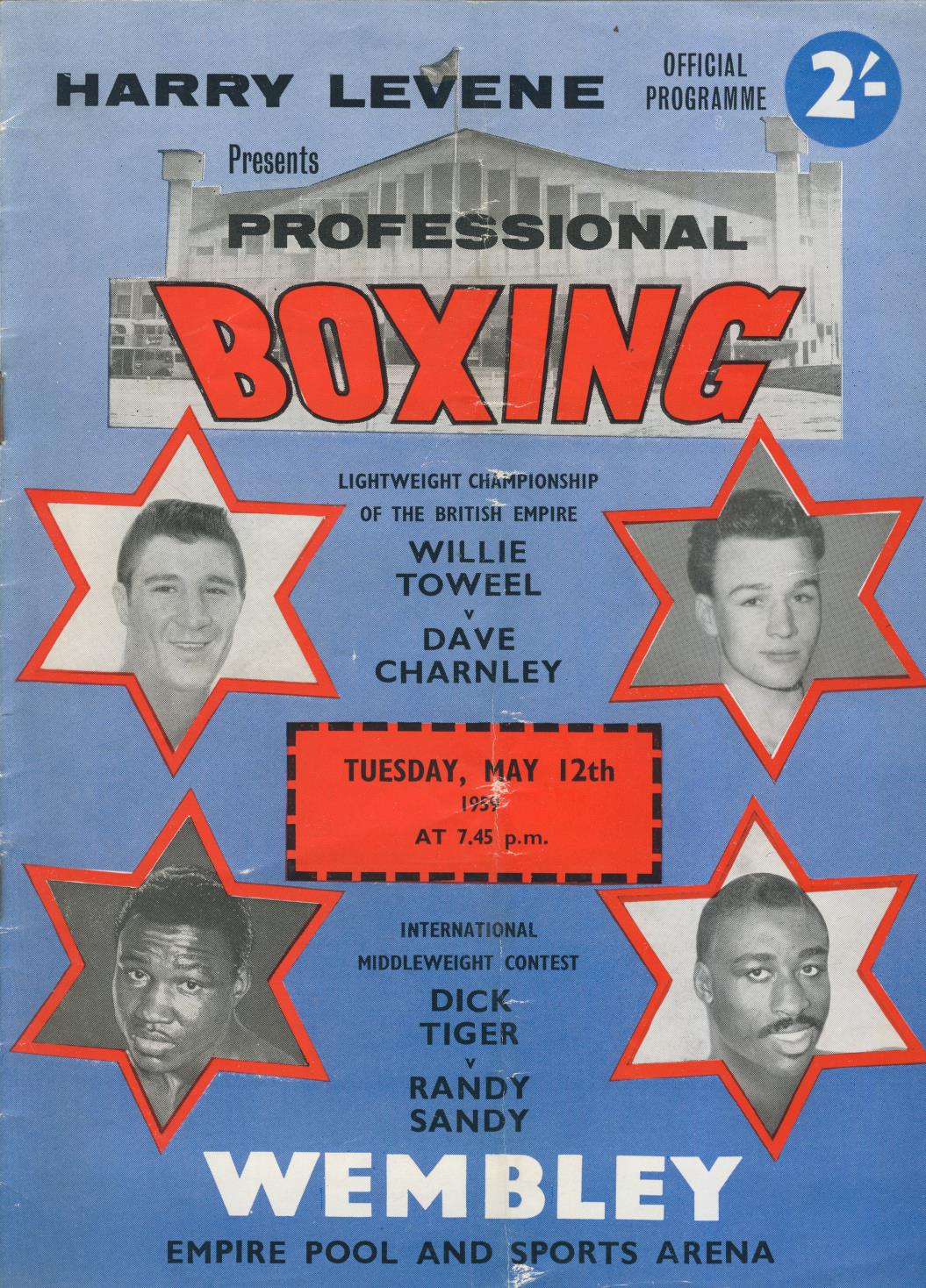WILLIE TOWEEL V DAVE CHARNLEY 1959 BOXING PROGRAMME - Boxing programmes ...