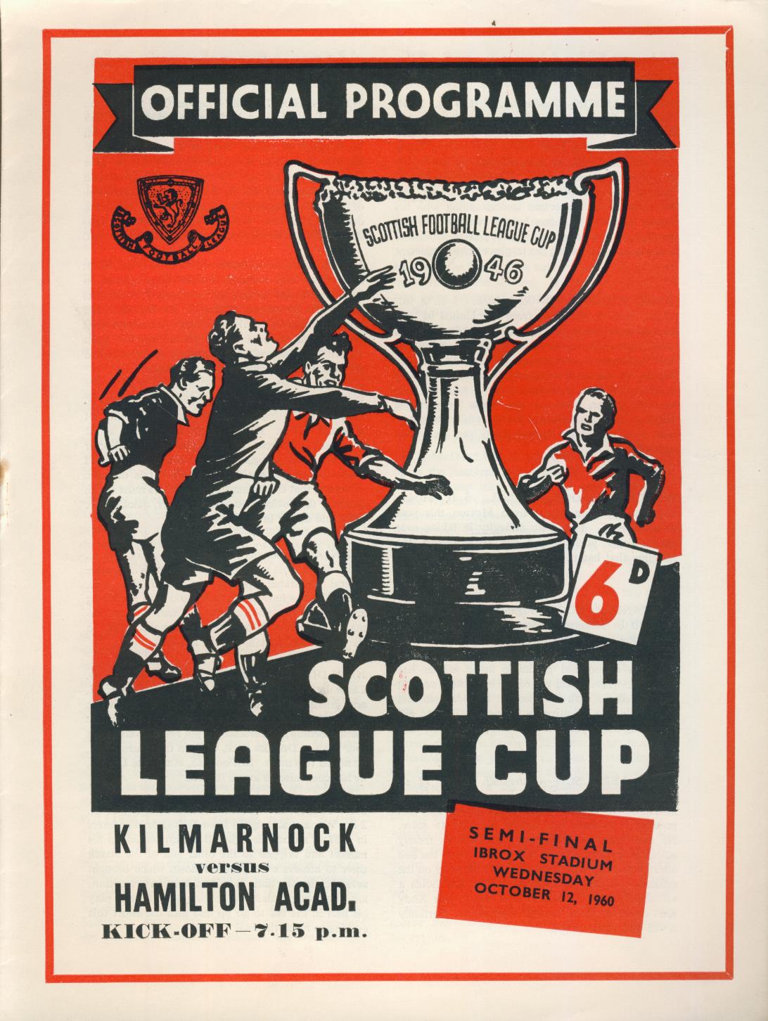 KILMARNOCK V HAMILTON ACADEMICALS 1960 SCOTTISH LEAGUE CUP SEMI-FINAL ...
