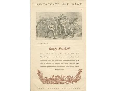 RUGBY RESTAURANT CAR MENU (1950S) - Rugby Menus & Cards: Sportspages.com