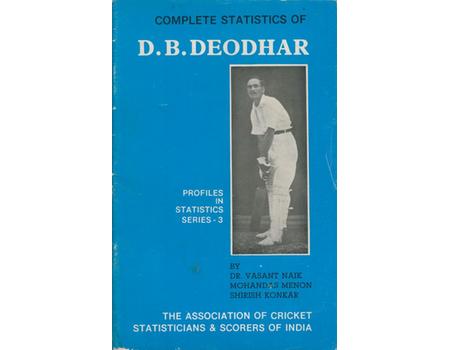 COMPLETE STATISTICS OF PROF. D.B. DEODHAR - Cricket Biography & Memoir ...