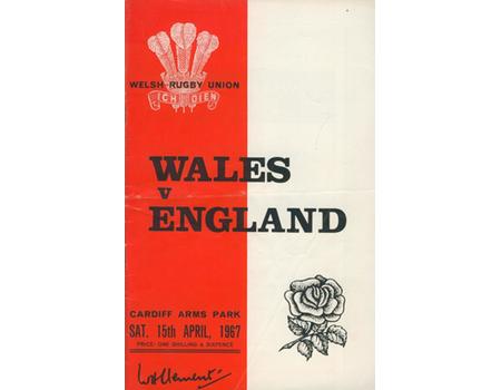 WALES V ENGLAND 1967 (KEITH JARRETT'S MATCH) RUGBY PROGRAMME - Wales ...