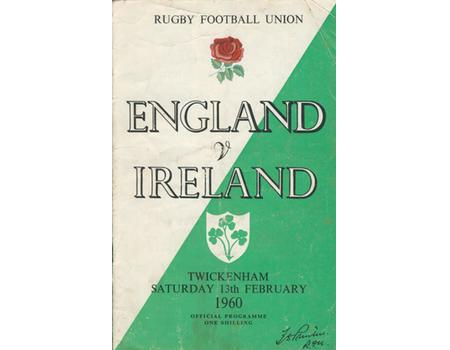 ENGLAND V IRELAND 1960 RUGBY PROGRAMME - England Rugby Union Programmes ...