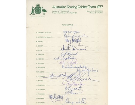 AUSTRALIA 1977 CRICKET AUTOGRAPH SHEET - Signed cricket team sheets ...
