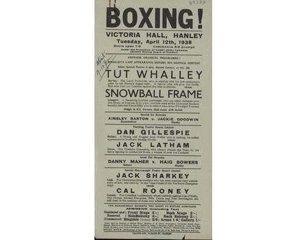 TUT WHALLEY V SNOWBALL FRAME 1938 (HANLEY) BOXING FLYER: Sportspages.com