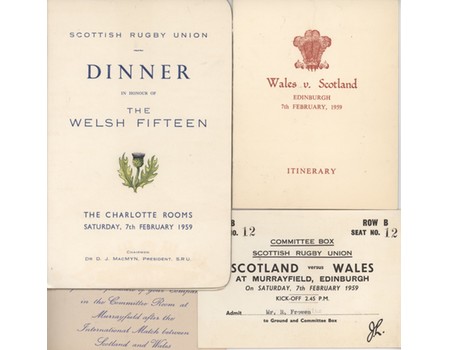SCOTLAND V WALES 1959 RUGBY DINNER MENU - Rugby Menus & Cards ...