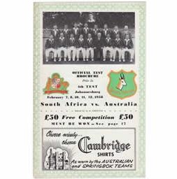 SOUTH AFRICA V AUSTRALIA 1958 (THE WANDERERS) CRICKET PROGRAMME ...
