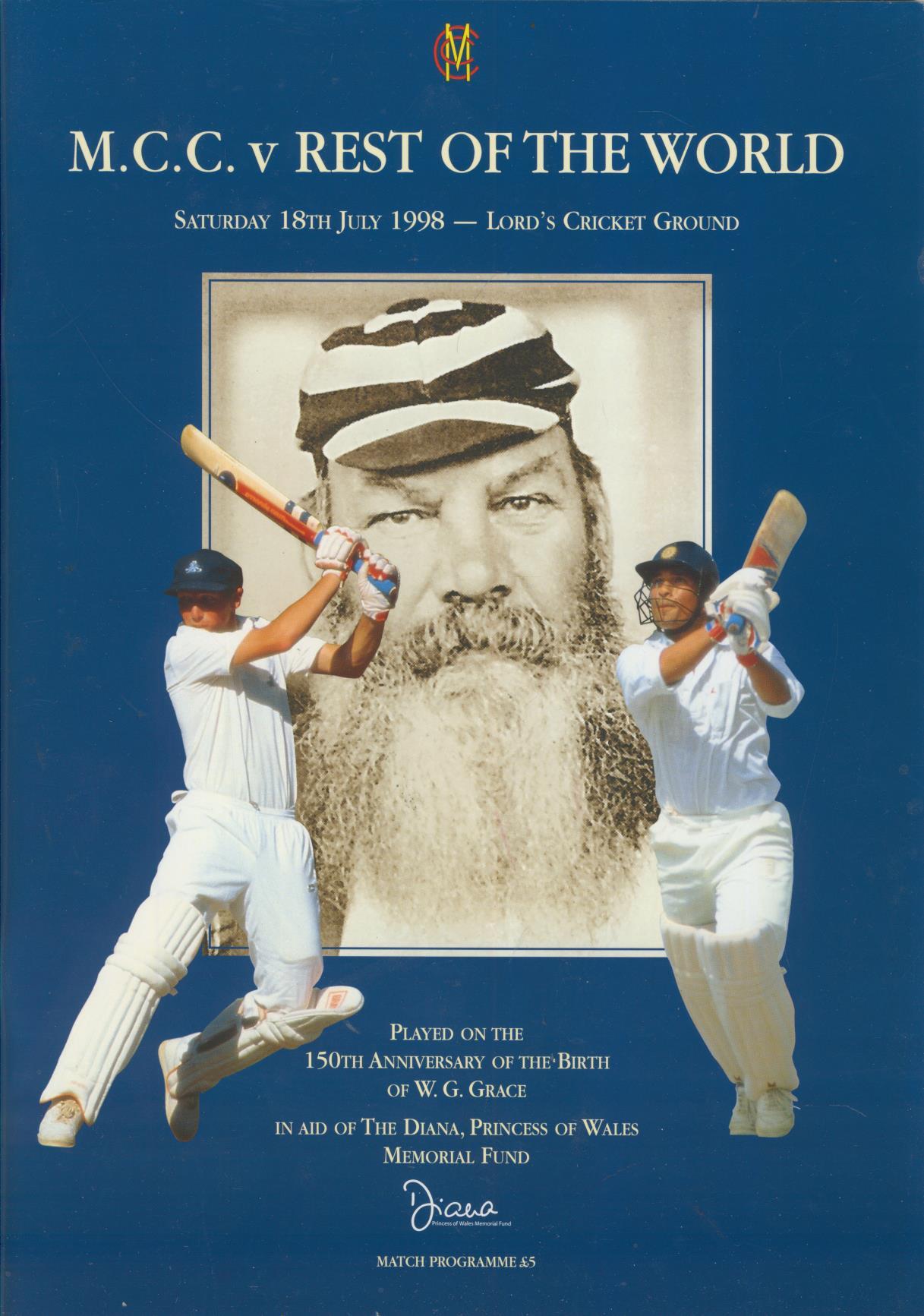MCC V REST OF THE WORLD 1998 (LORD'S) CRICKET PROGRAMME - 150TH ...