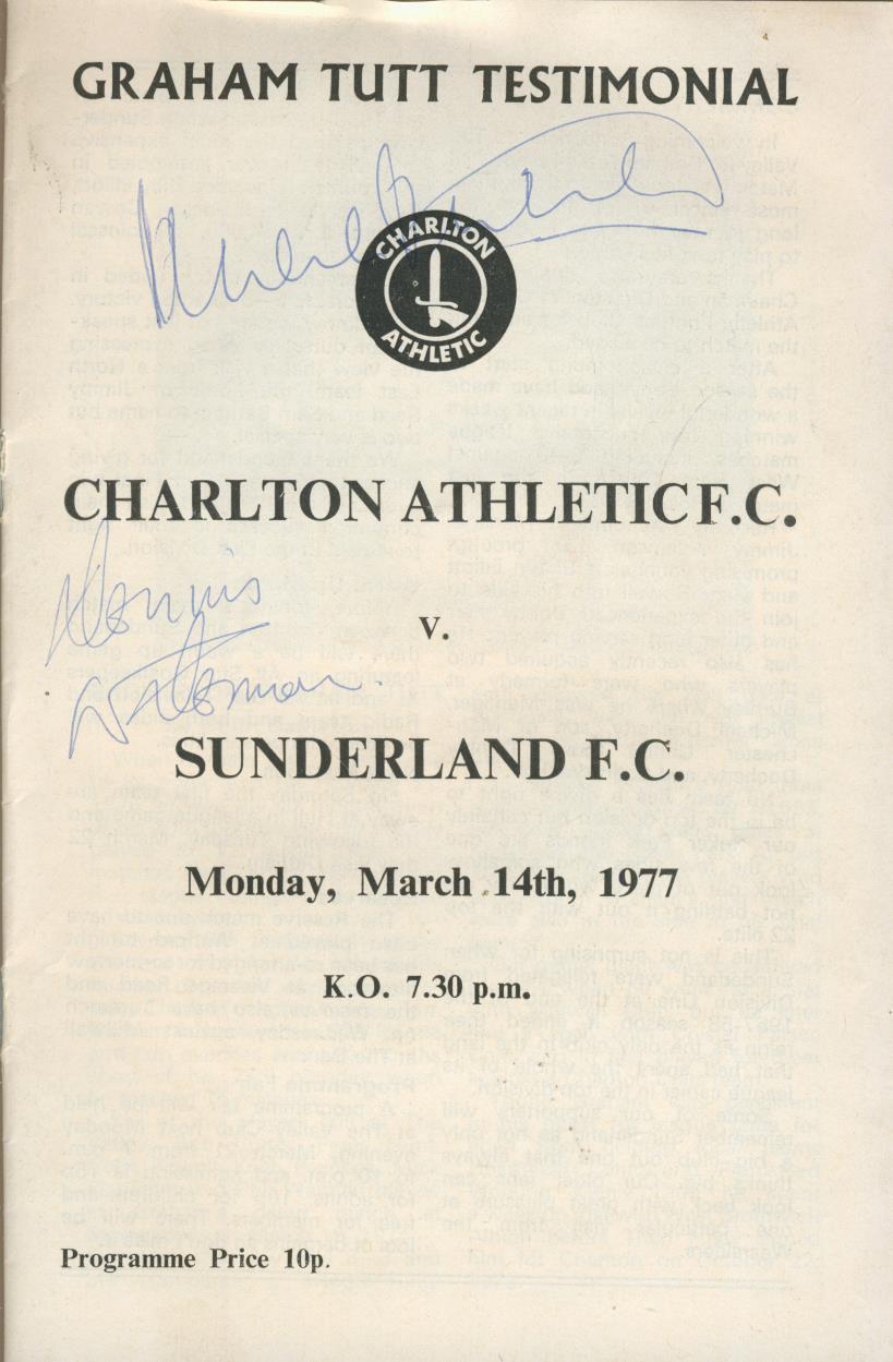 CHARLTON ATHLETIC V SUNDERLAND 1977 FOOTBALL PROGRAMME - GRAHAM TUTT ...