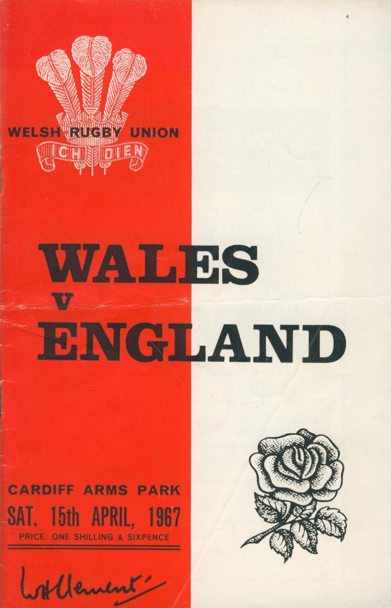 WALES V ENGLAND 1967 (KEITH JARRETT'S MATCH) RUGBY PROGRAMME - Wales ...