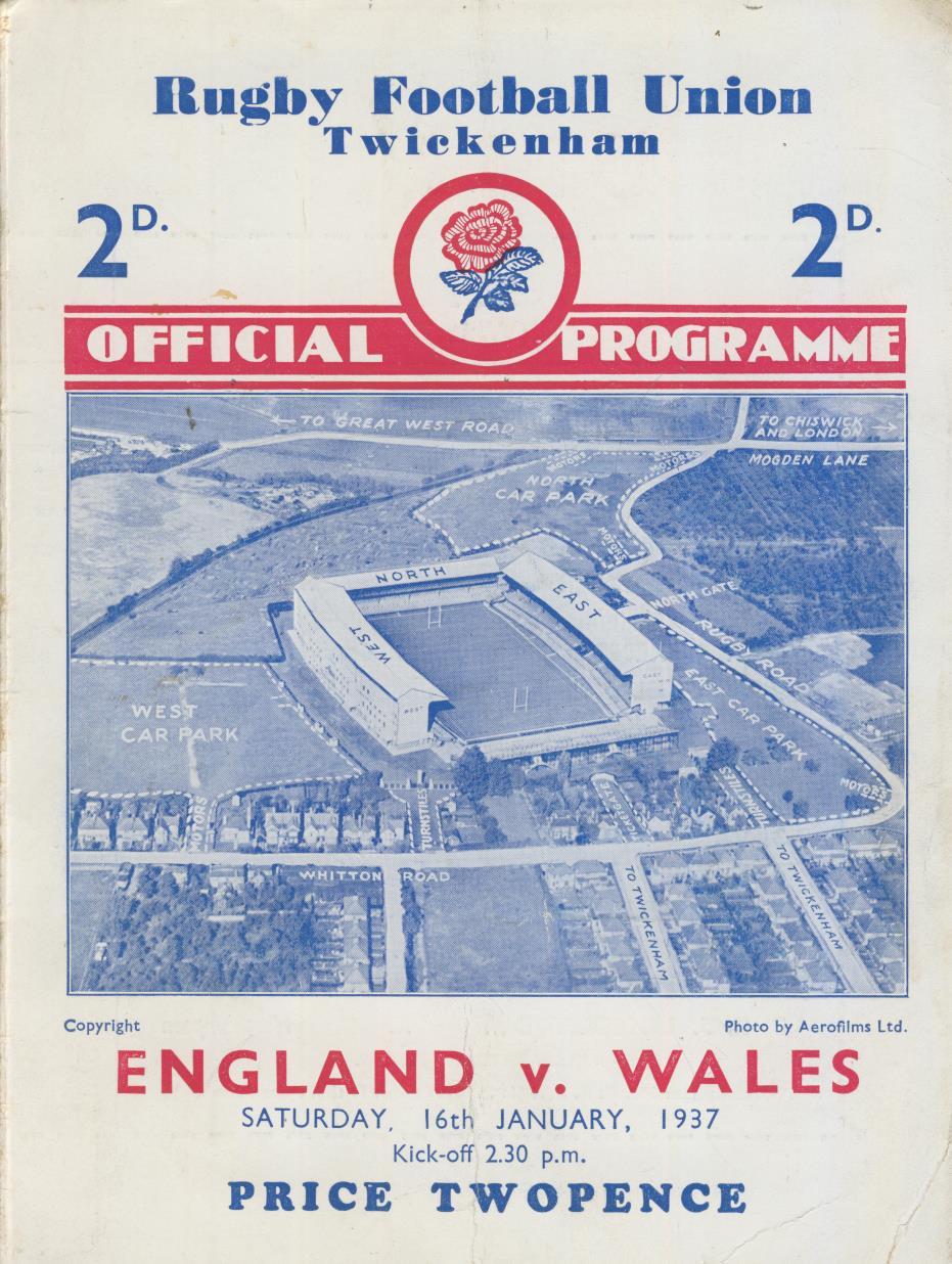 ENGLAND V WALES 1937 RUGBY PROGRAMME - England Rugby Union Programmes ...
