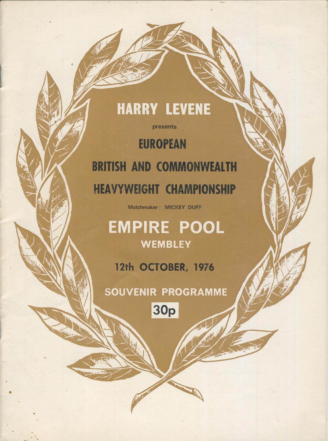 RICHARD DUNN V JOE BUGNER 1976 BOXING PROGRAMME - Boxing programmes ...