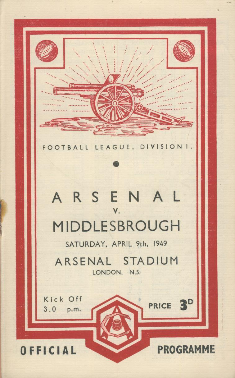 ARSENAL V MIDDLESBROUGH 1948-49 FOOTBALL PROGRAMME - Domestic League ...