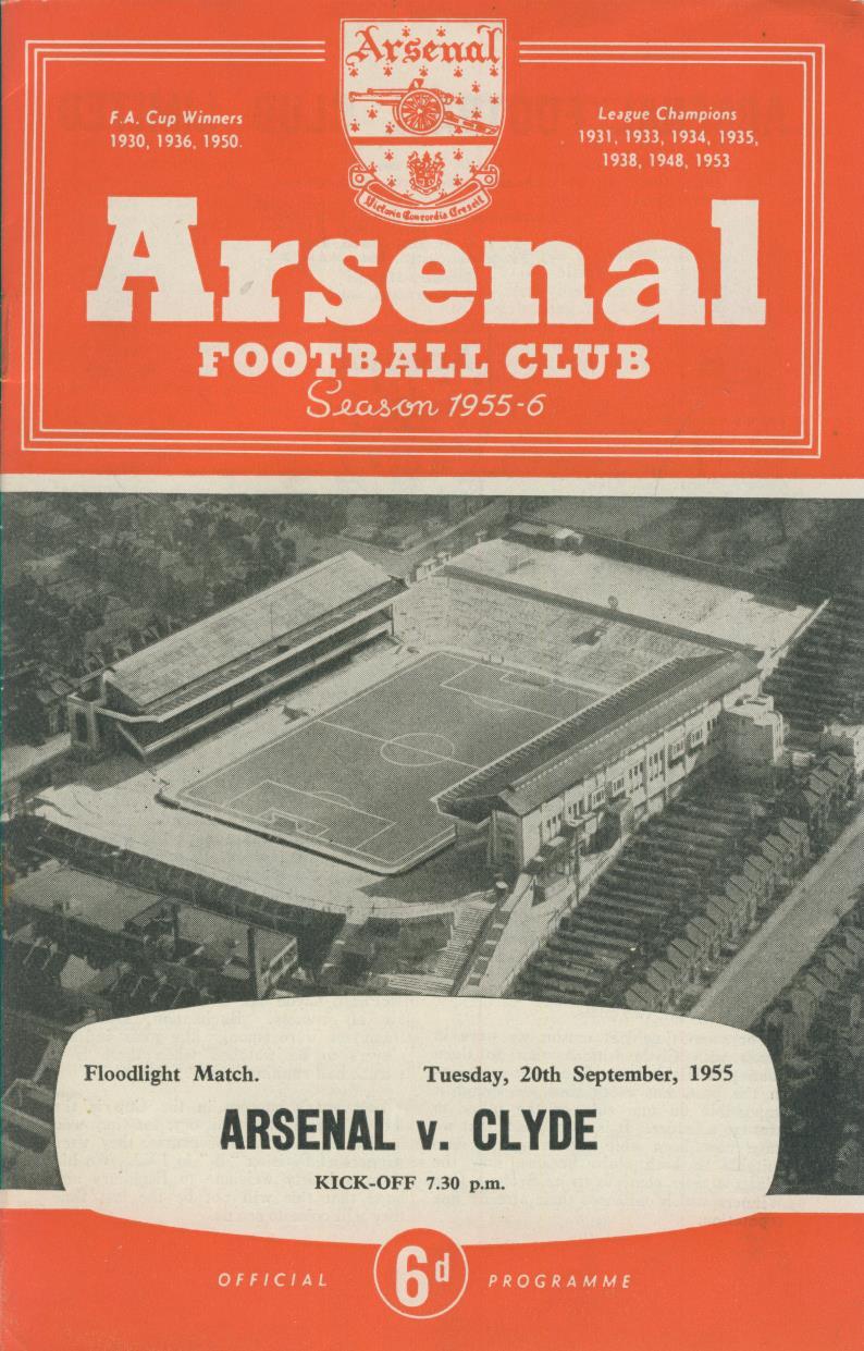 ARSENAL V CLYDE 1955-56 FOOTBALL PROGRAMME - Domestic League Football ...