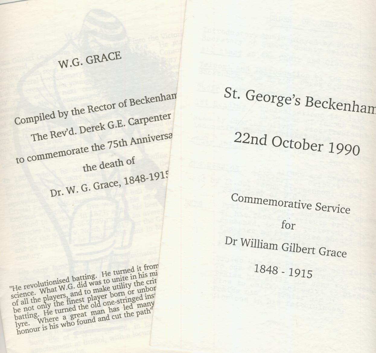 ORDER OF SERVICE FOR THE 75TH ANNIVERSARY OF THE DEATH OF DR. W.G ...