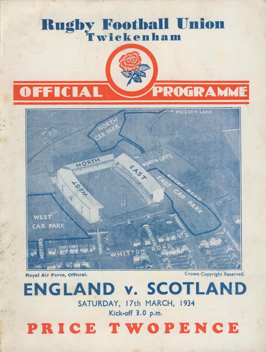 ENGLAND V SCOTLAND 1934 (ENGLAND WIN TRIPLE CROWN) RUGBY PROGRAMME ...