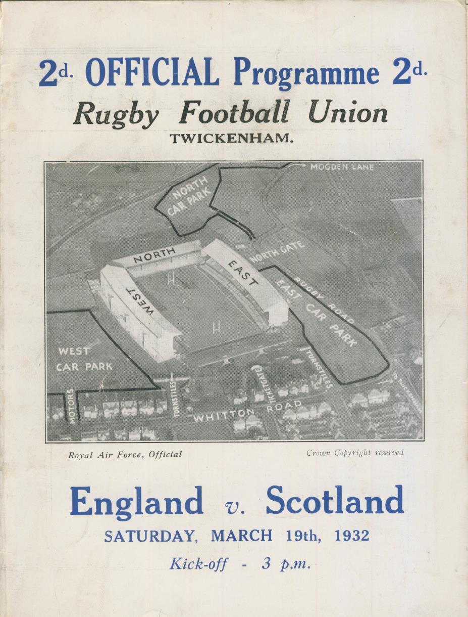 ENGLAND V SCOTLAND 1932 RUGBY PROGRAMME - England Rugby Union ...