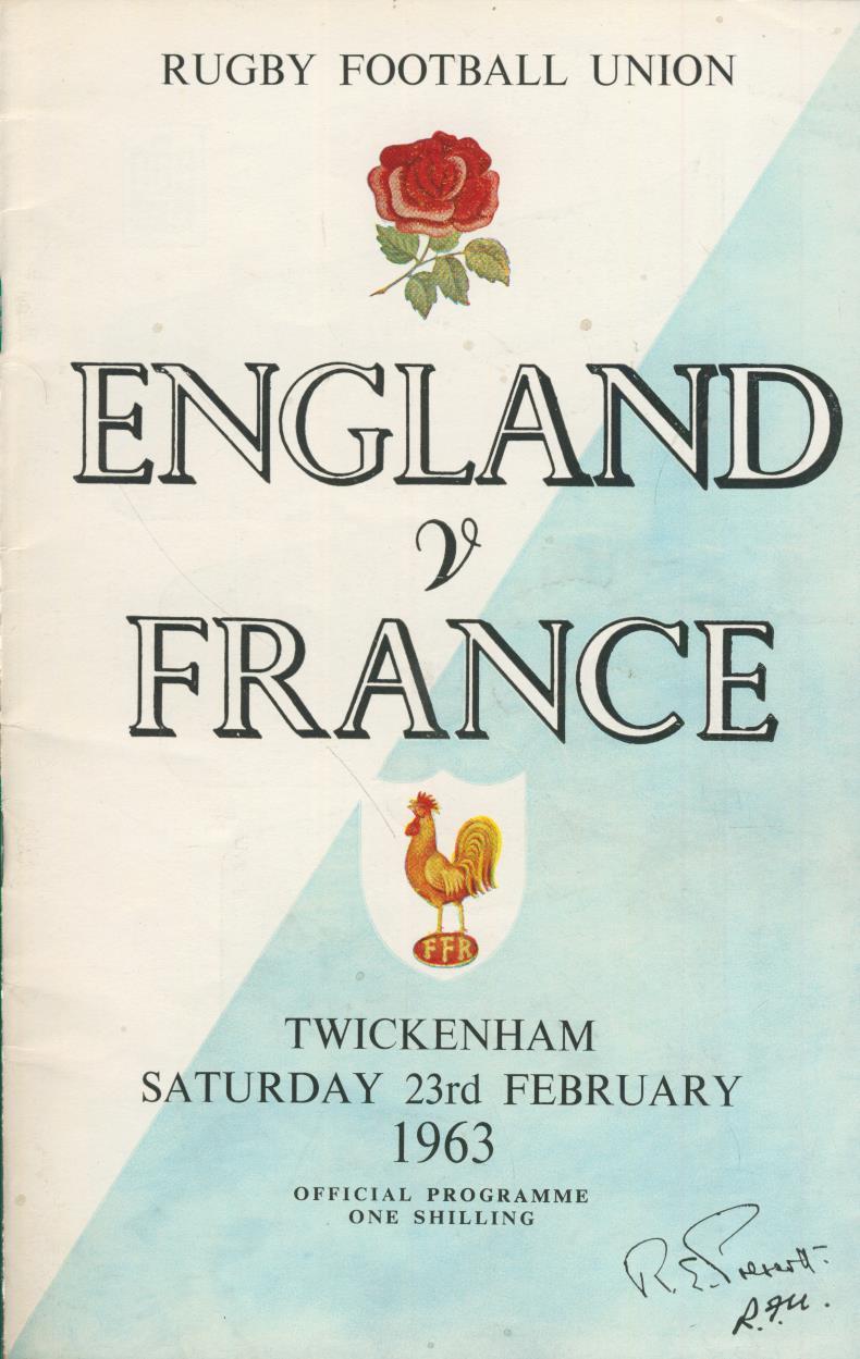 ENGLAND V FRANCE 1963 RUGBY UNION PROGRAMME - England Rugby Union ...