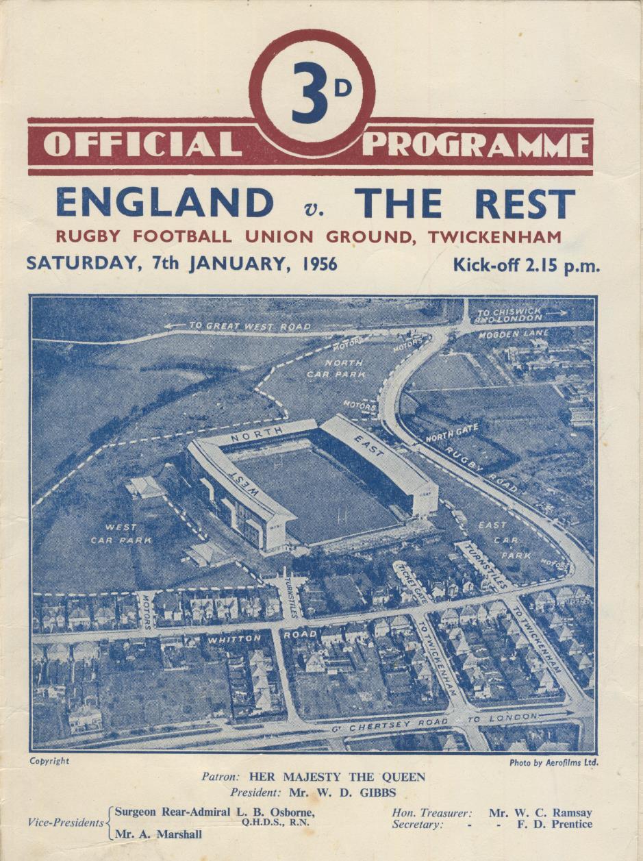 ENGLAND V THE REST 1956 RUGBY PROGRAMME - England Rugby Union ...