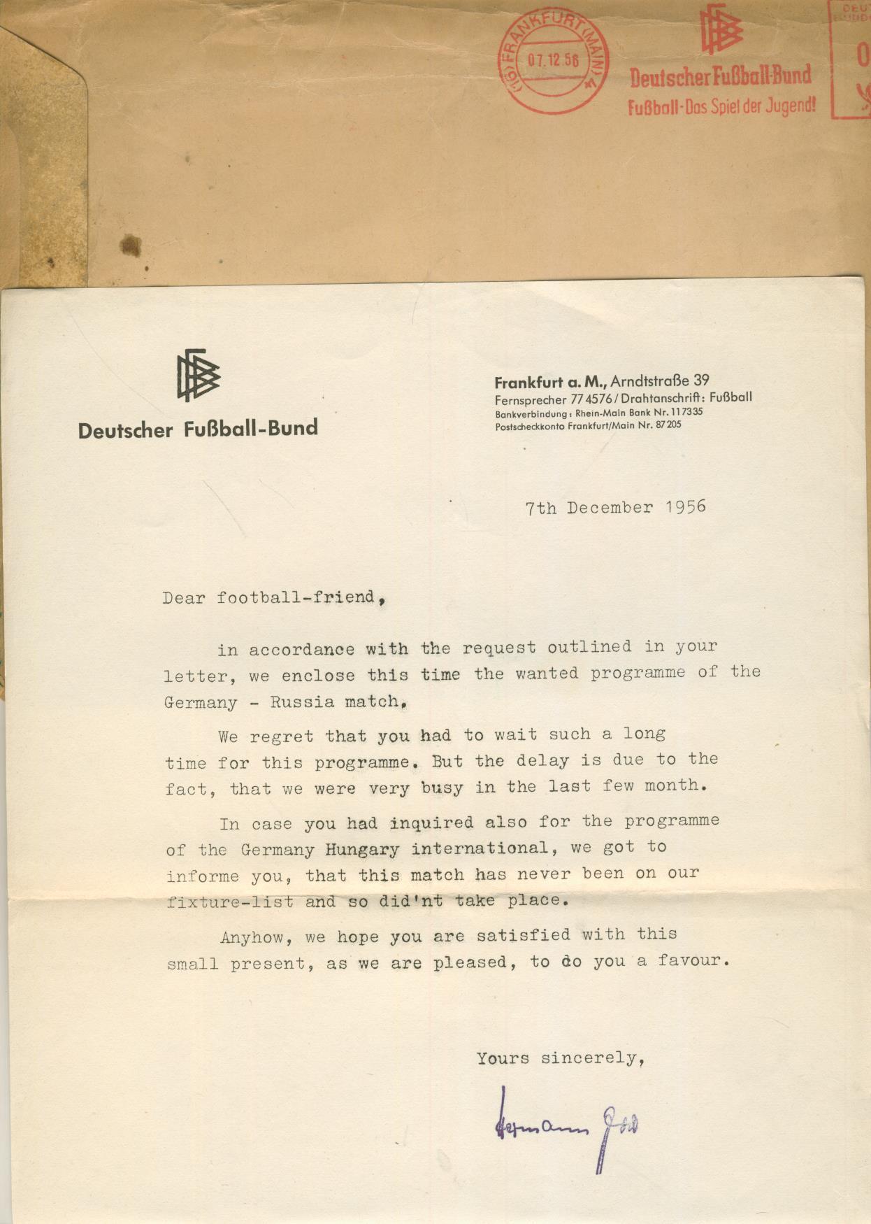 WEST GERMANY V USSR 1956 FOOTBALL PROGRAMME - Football Programmes ...