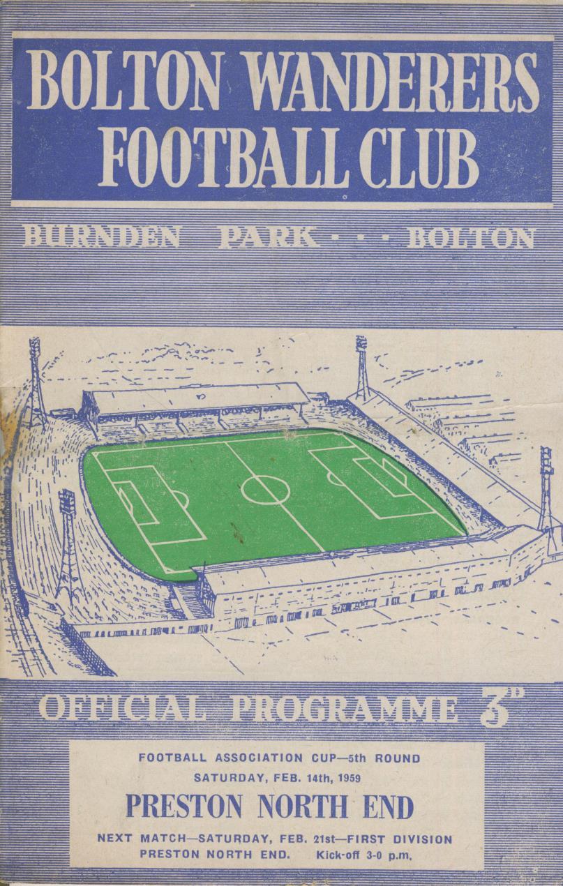 BOLTON WANDERERS V PRESTON NORTH END 1958-59 FOOTBALL PROGRAMME ...