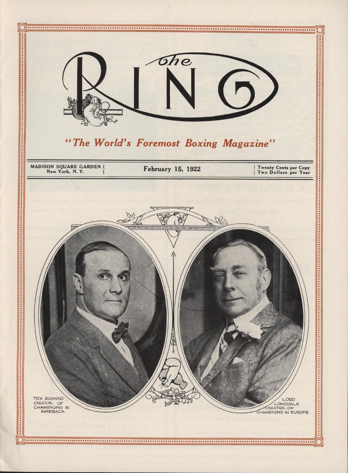THE RING MAGAZINE - FACSIMILE OF THE FIRST ISSUE, FEBRUARY 15 1922 ...