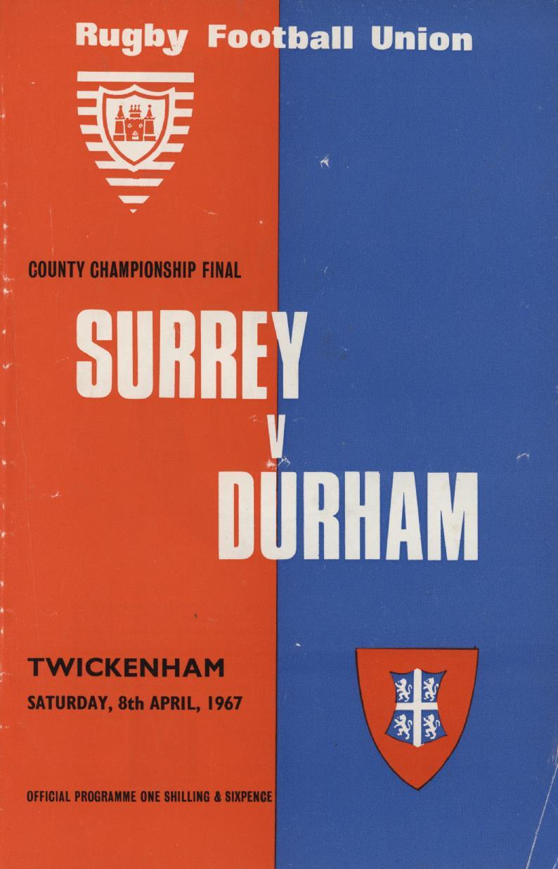 COUNTY FINAL 1967 SURREY V DURHAM RUGBY PROGRAMME - Rugby Union ...