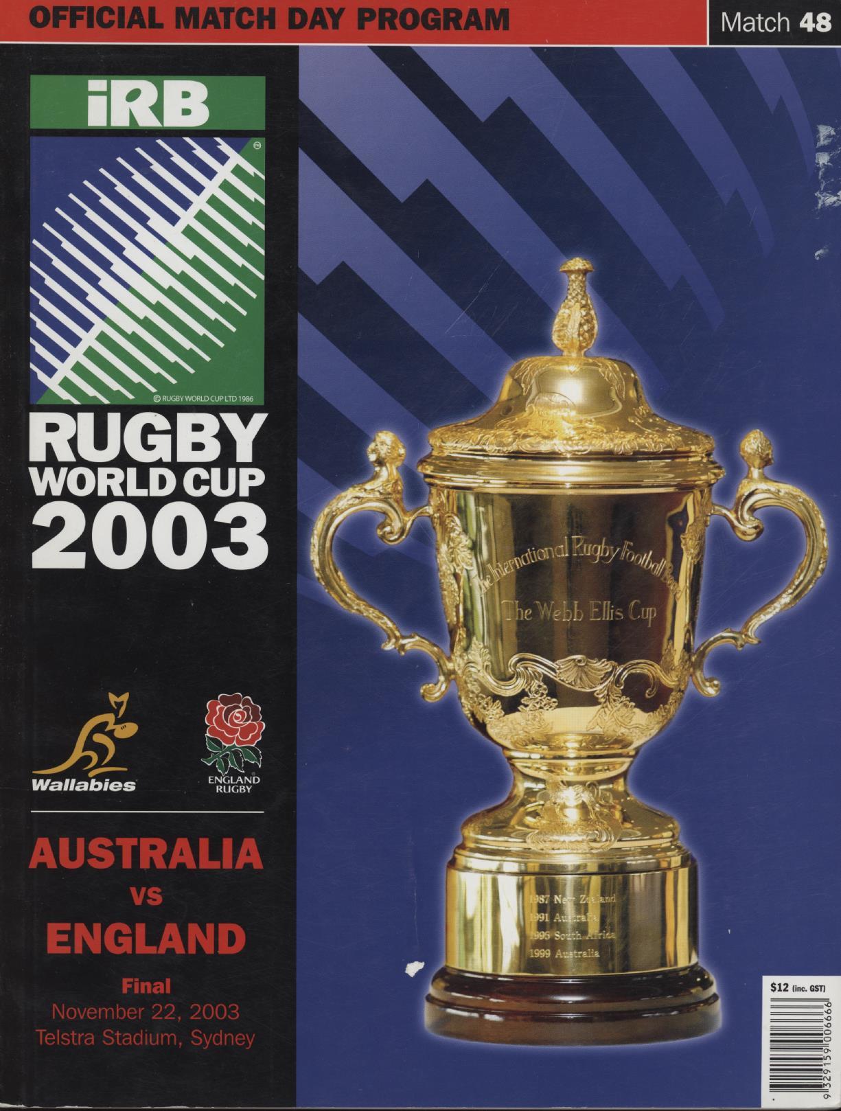 AUSTRALIA V ENGLAND 2003 (RUGBY WORLD CUP FINAL) PROGRAMME - Rugby ...