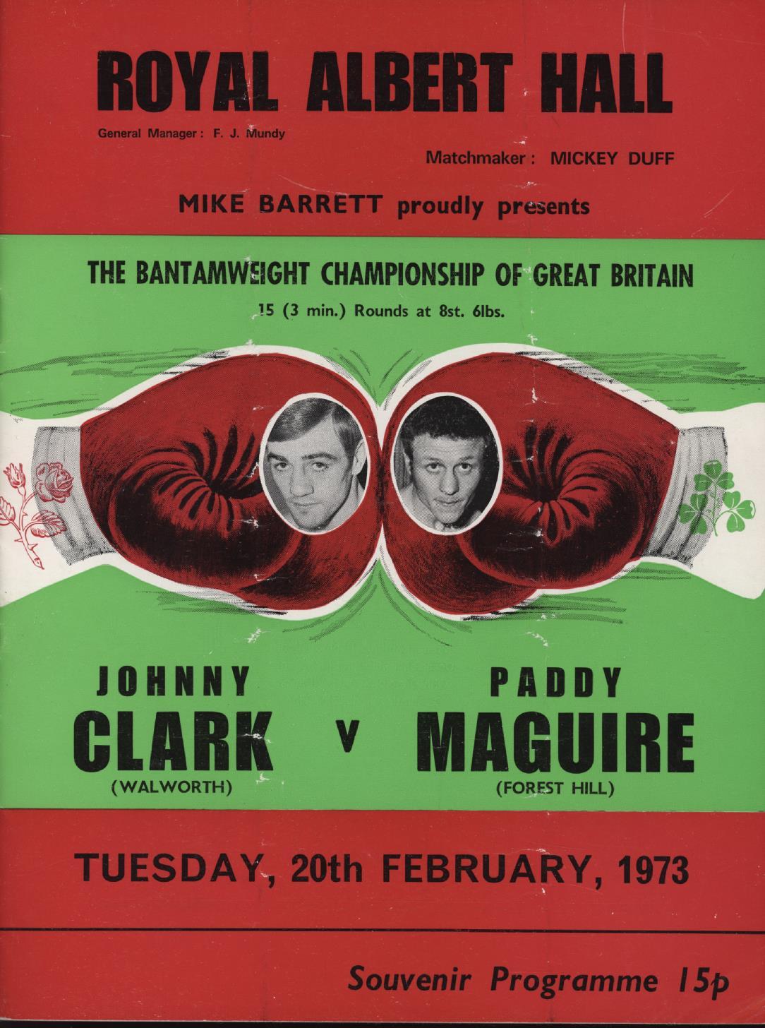 JOHNNY CLARK V PADDY MAGUIRE 1973 BOXING PROGRAMME - Boxing programmes ...