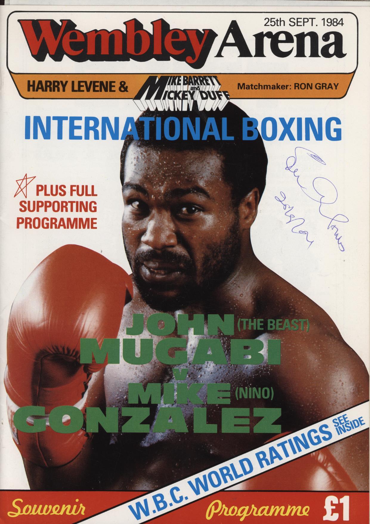 JOHN (THE BEAST) MUGABI V MIKE (NINO) GONZALEZ 1984 BOXING PROGRAMME ...