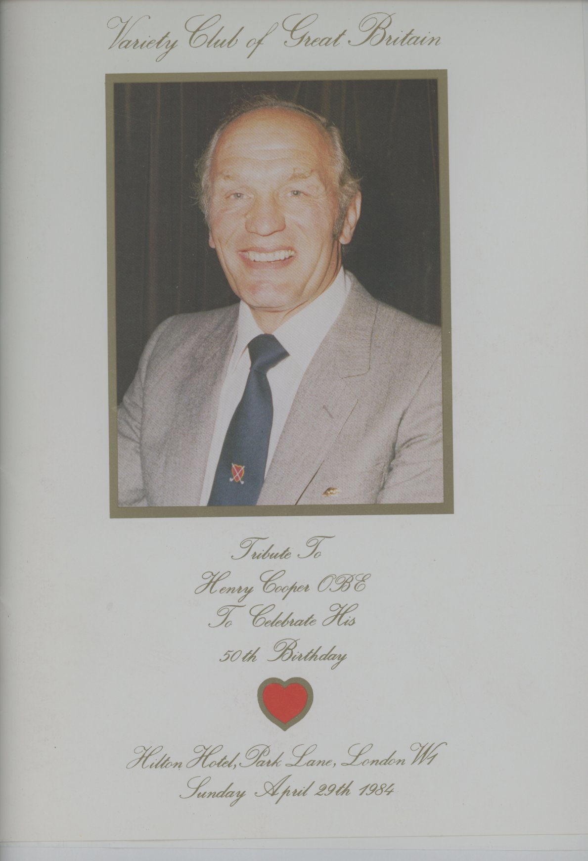 VARIETY CLUB OF GREAT BRITAIN TRIBUTE TO HENRY COOPER OBE TO CELEBRATE ...