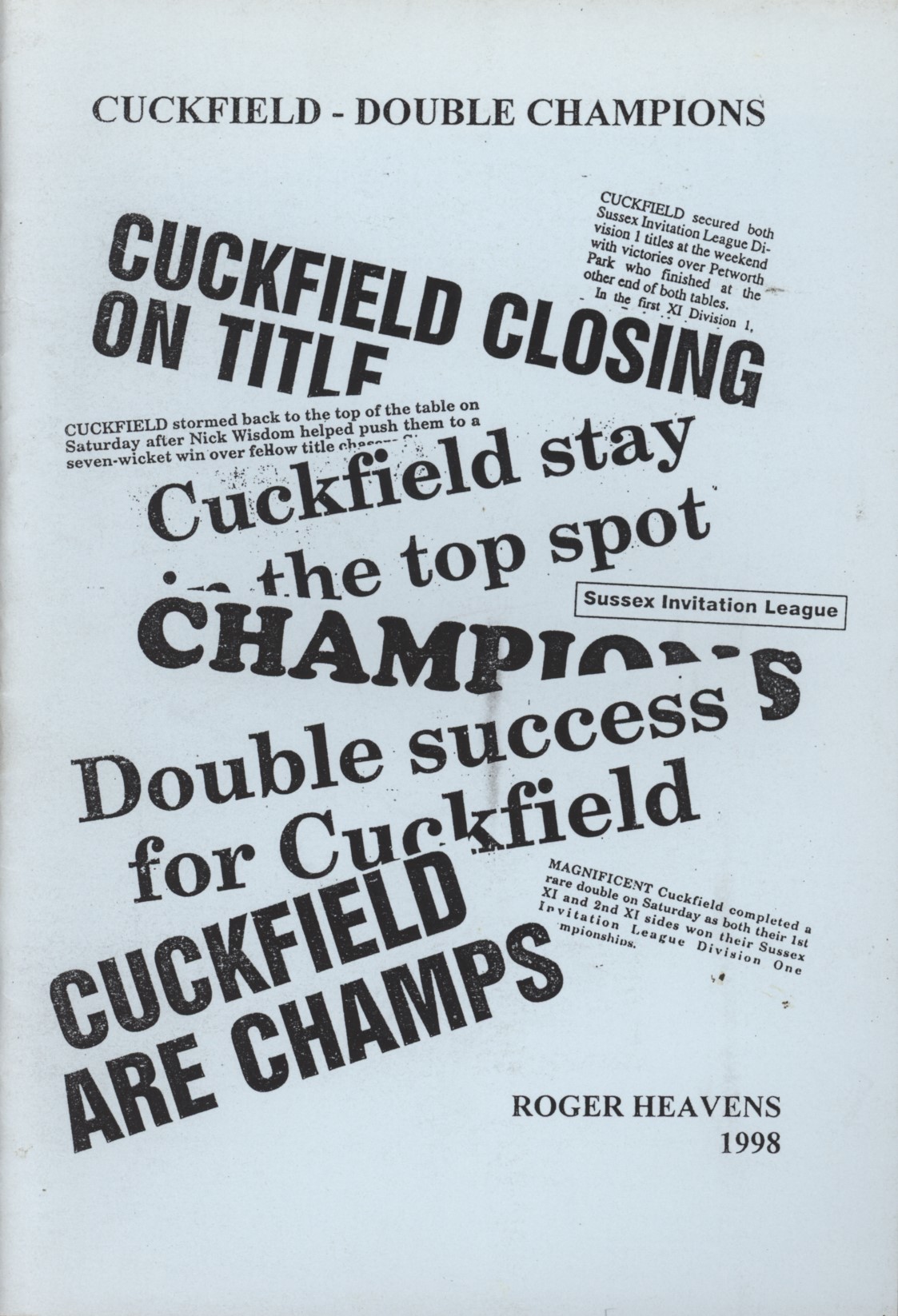 CUCKFIELD - DOUBLE CHAMPIONS - Cricket club history: Sportspages.com