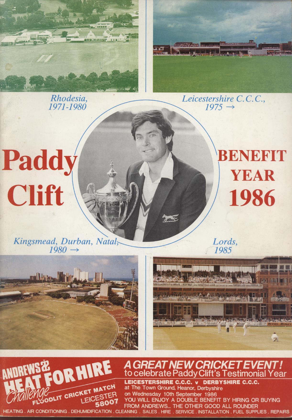 PADDY CLIFT (LEICESTERSHIRE) 1986 CRICKET BENEFIT BROCHURE - Cricket ...