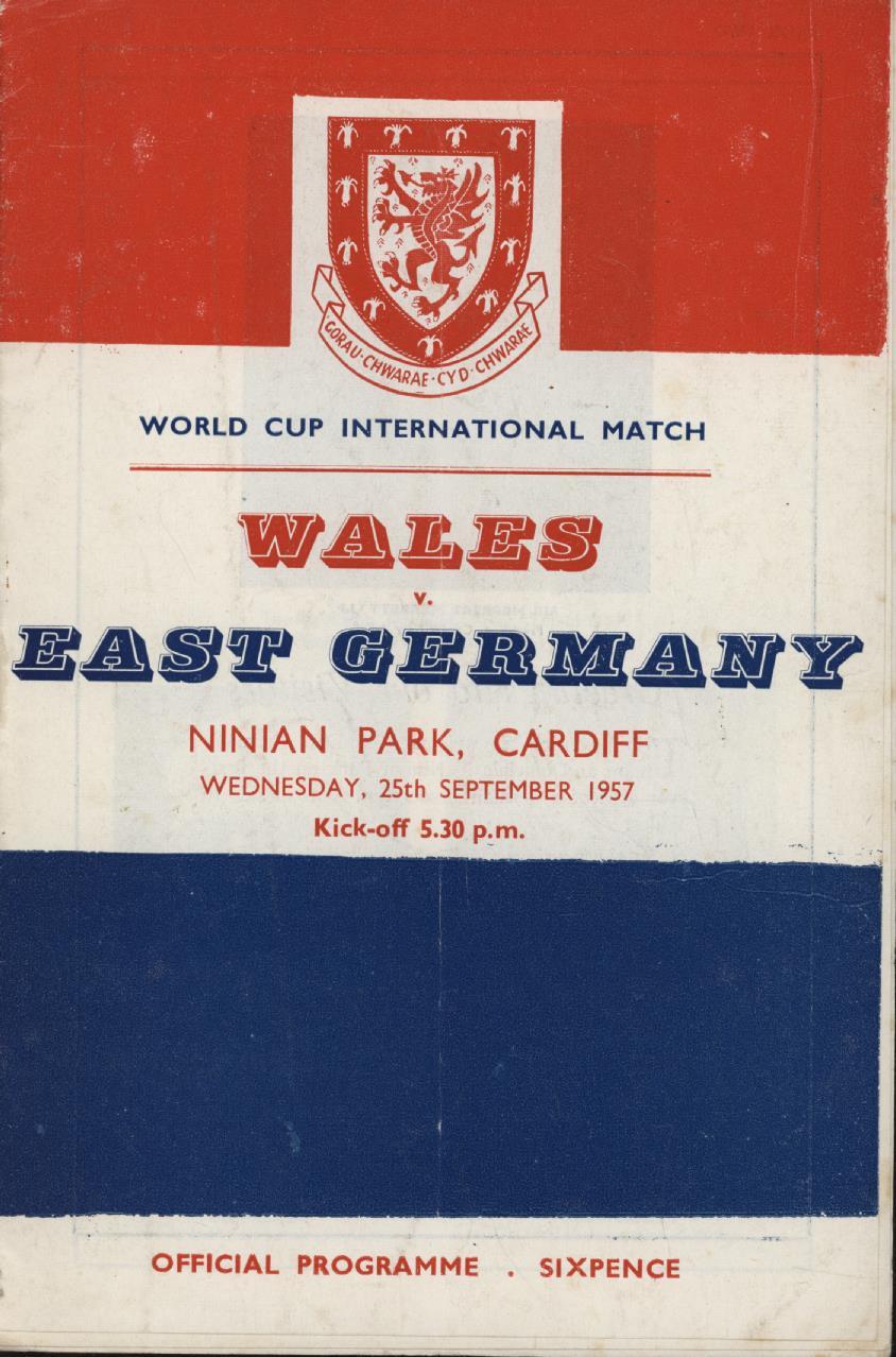 WALES V EAST GERMANY 1957 FOOTBALL PROGRAMME - Football Programmes ...
