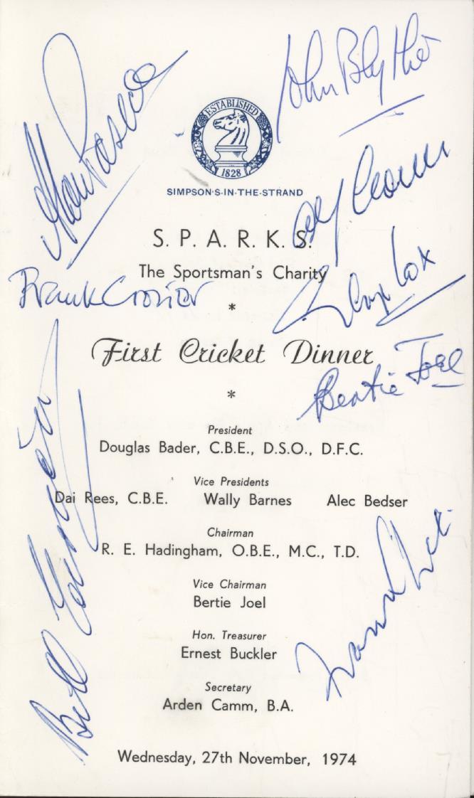 SPARKS CHARITY DINNER MENU 1974 - SIGNED BY MANY (INCLUDING EDRICH ...