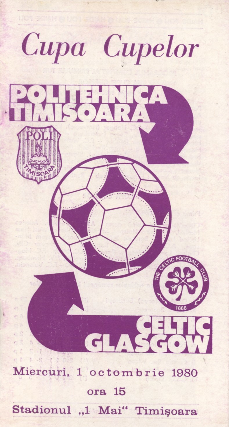 POLITEHNICA TIMISOARA V CELTIC 1980 (ECWC) FOOTBALL PROGRAMME ...