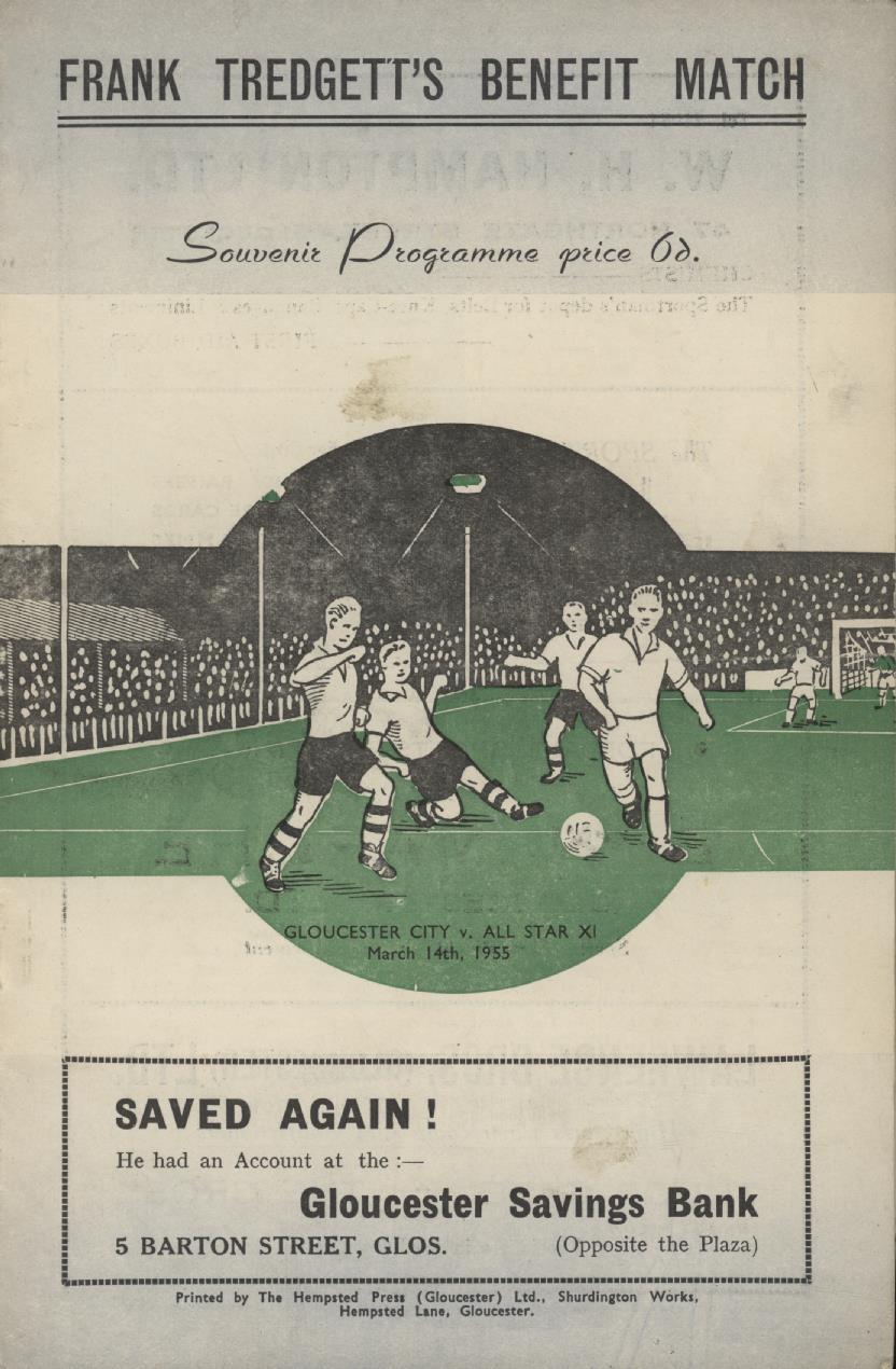 GLOUCESTER CITY V ALL STAR XI 1954-55 (FRANK TREDGETT BENEFIT) FOOTBALL ...
