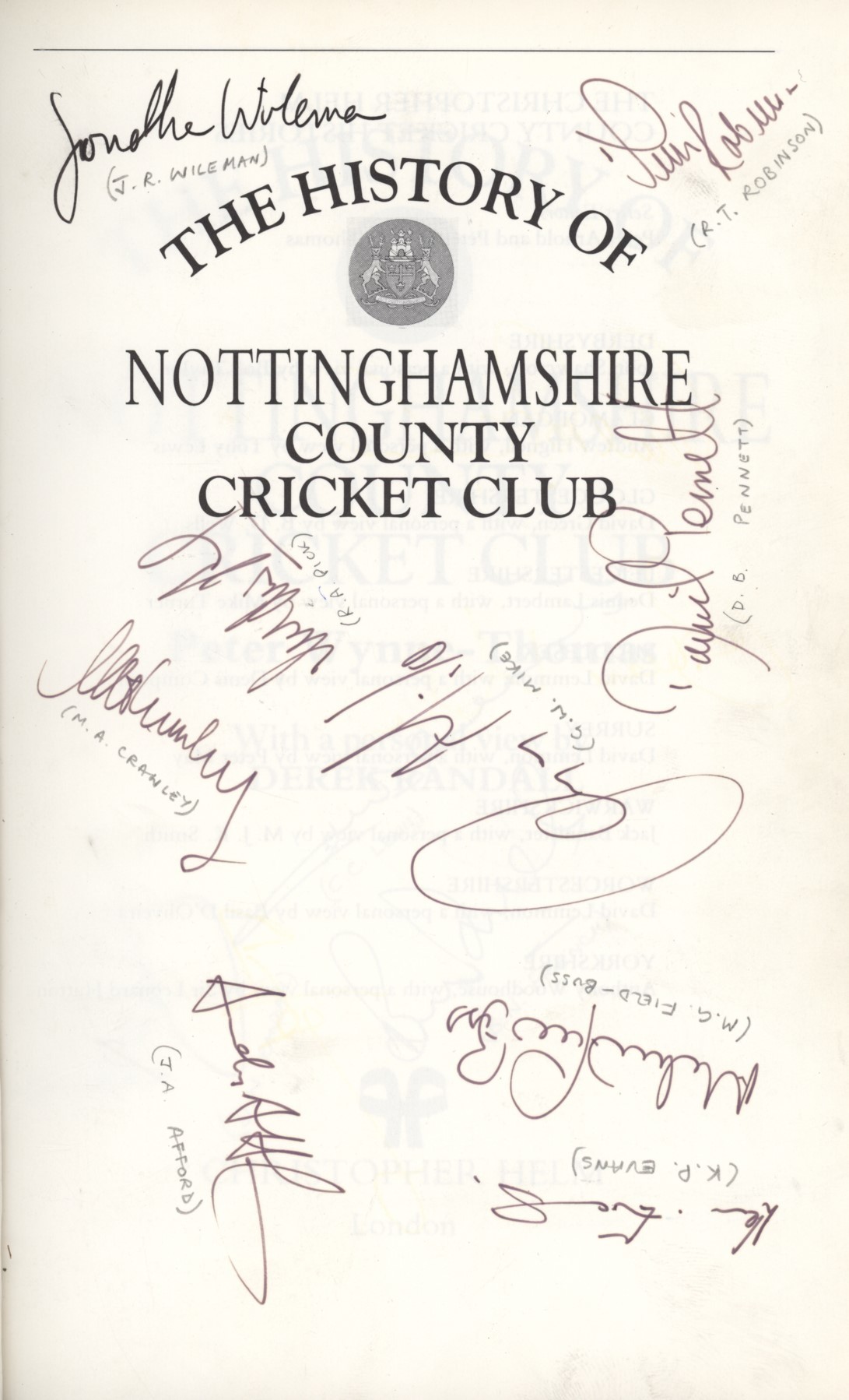 THE HISTORY OF NOTTINGHAMSHIRE COUNTY CRICKET CLUB (MULTI SIGNED ...
