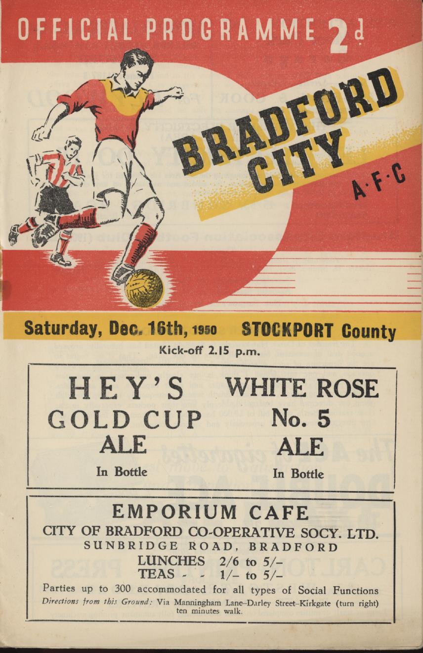 BRADFORD CITY V STOCKPORT COUNTY 1950-51 FOOTBALL PROGRAMME - Football ...