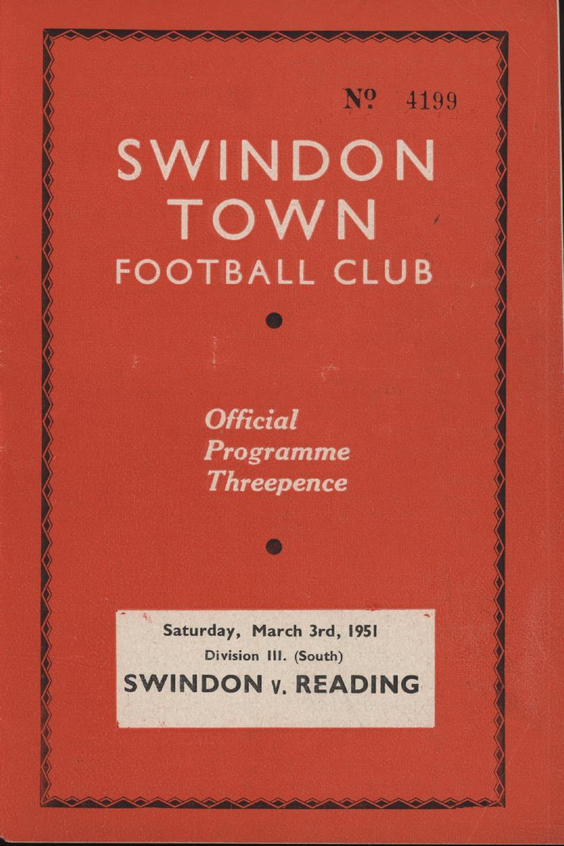 SWINDON TOWN V READING 1950-51 FOOTBALL PROGRAMME - Football Programmes: Sportspages.com