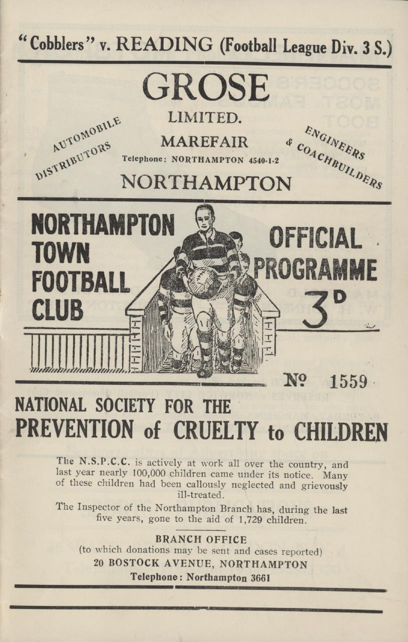 NORTHAMPTON TOWN V READING 1951-52 FOOTBALL PROGRAMME - Football ...