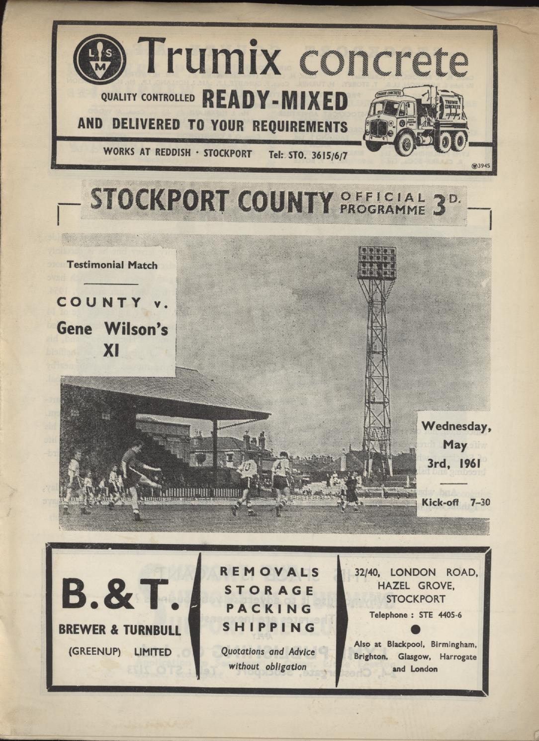 STOCKPORT COUNTY V GENE WILSON'S XI ( TESTIMONIAL MATCH) 1960-61 ...