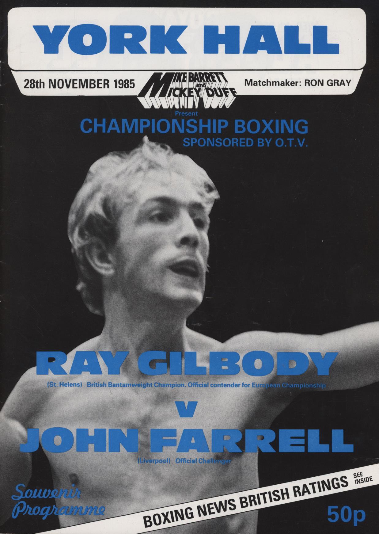 RAY GILBODY V JOHN FARRELL 1985 BOXING PROGRAMME - Boxing programmes: Sportspages.com