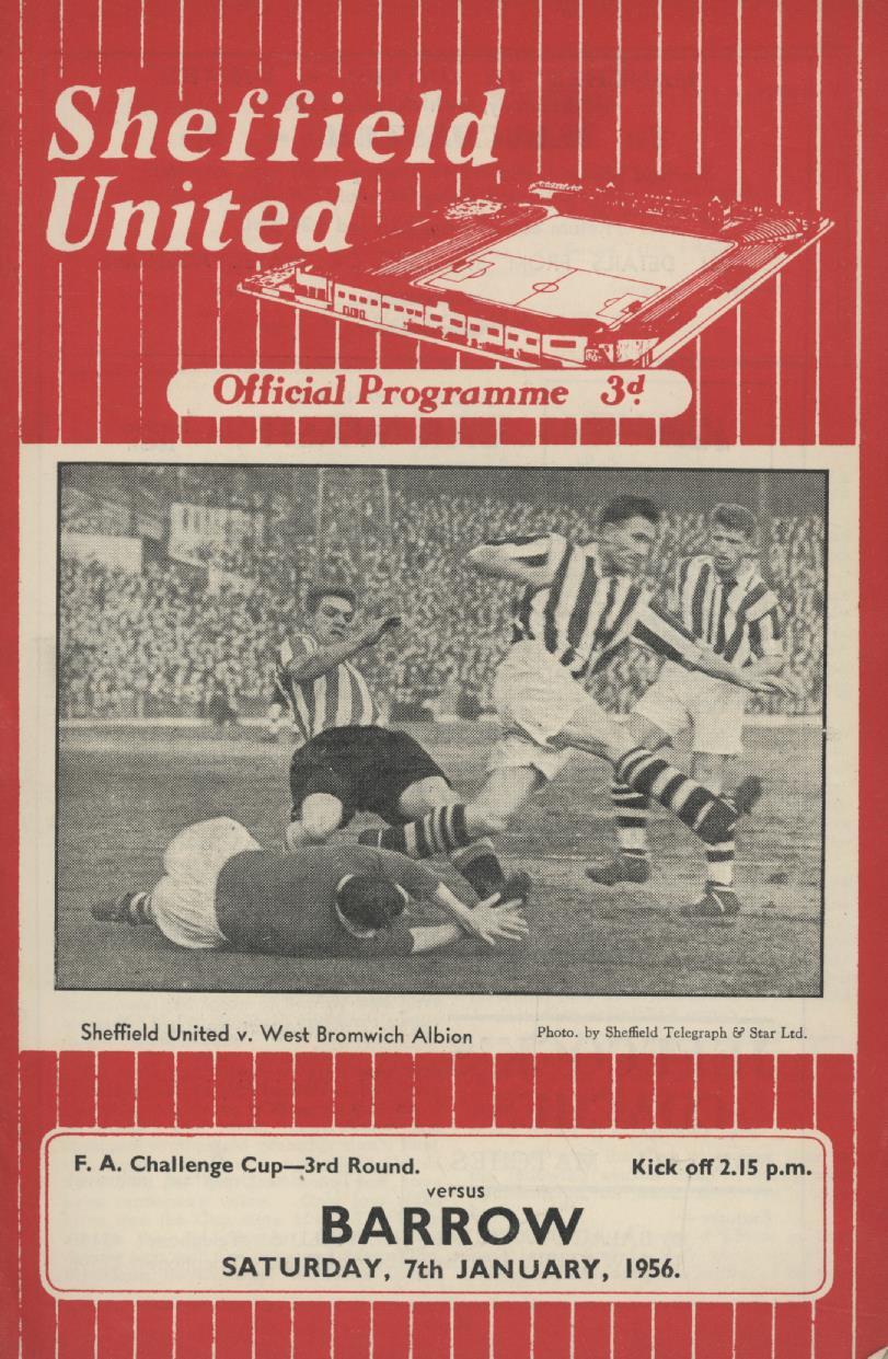 SHEFFIELD UNITED V BARROW (FA CUP 3RD RD) 1955-56 FOOTBALL PROGRAMME ...