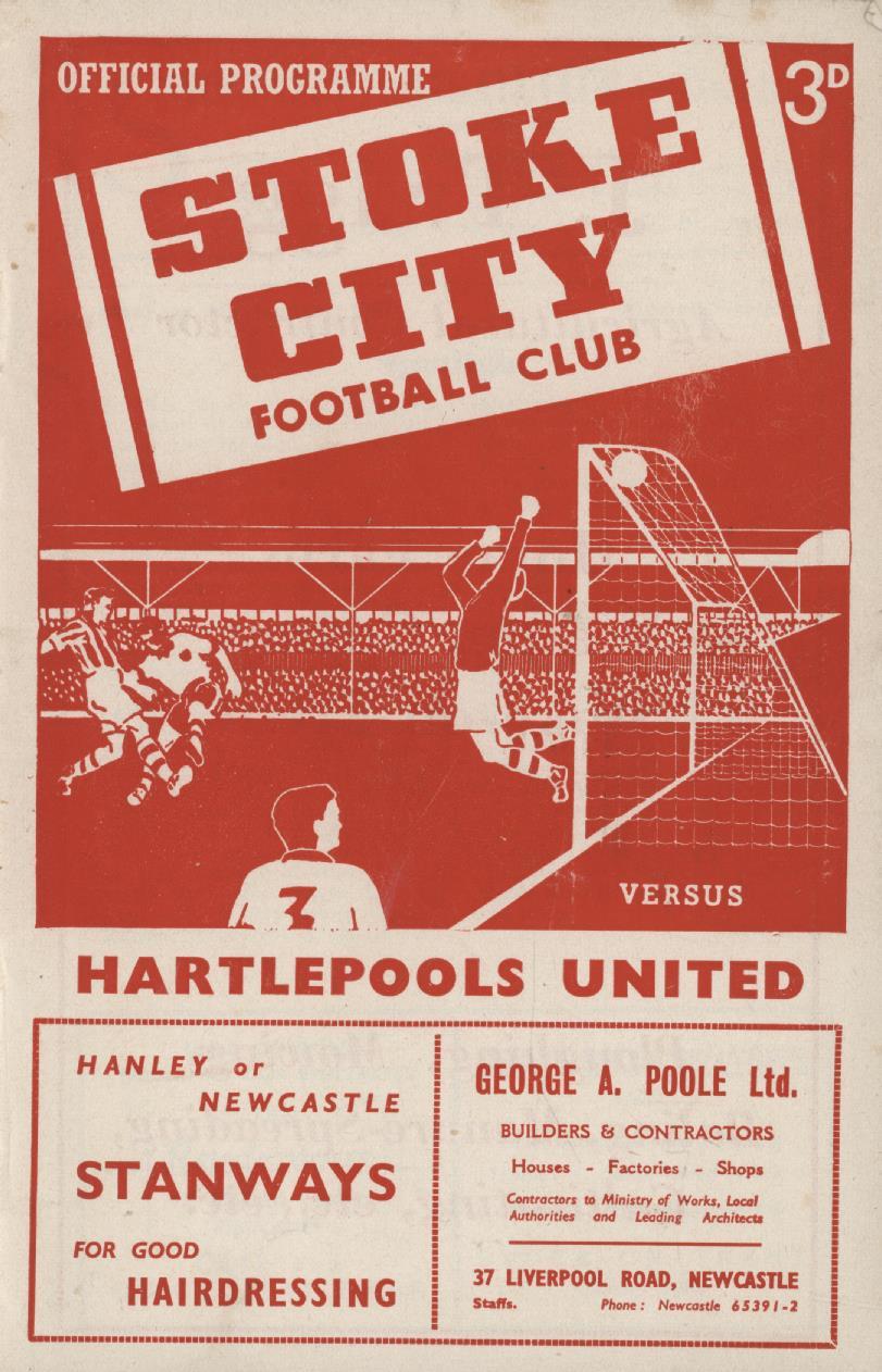 STOKE CITY V HARTLEPOOLS UNITED 1953-54 FOOTBALL PROGRAMME - Football ...