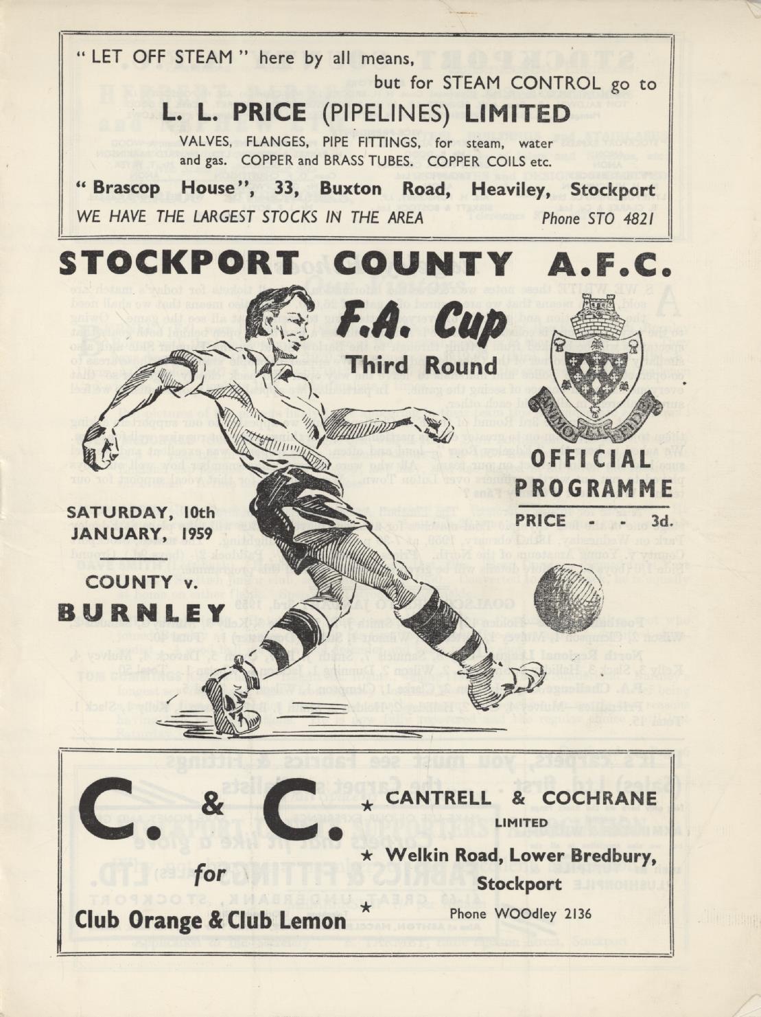 STOCKPORT COUNTY V BURNLEY 1958-59 FOOTBALL PROGRAMME - Football ...
