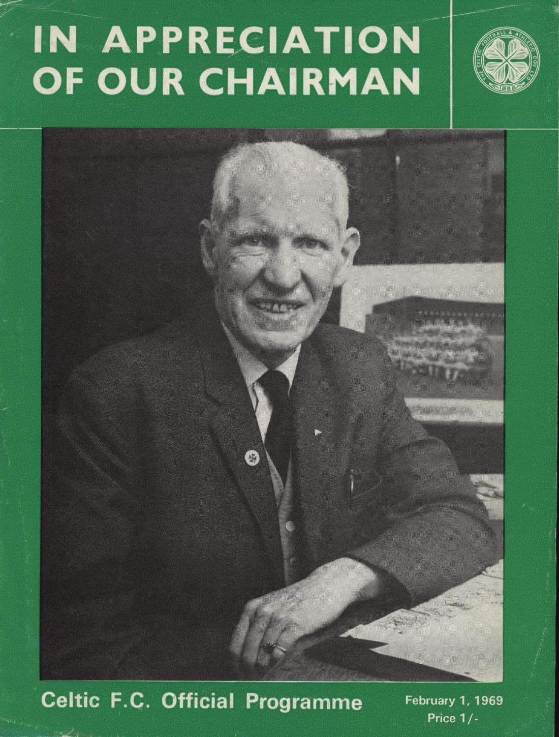 CELTIC V HEARTS 1969 FOOTBALL PROGRAMME (APPRECIATION OF SIR ROBERT ...